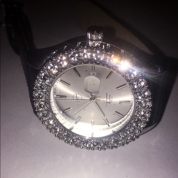 Accessories | Techno Pave Black And Silver Watch | Poshmark